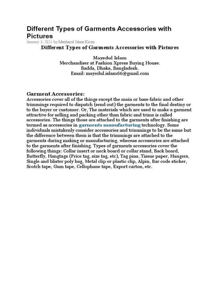 Types of Garment Accessories Explained | PDF | Yarn | Clothing