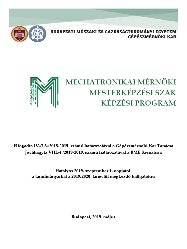 BME GPK Mechatronika - MSC Kepzesi Program 2019 - R5 | PDF