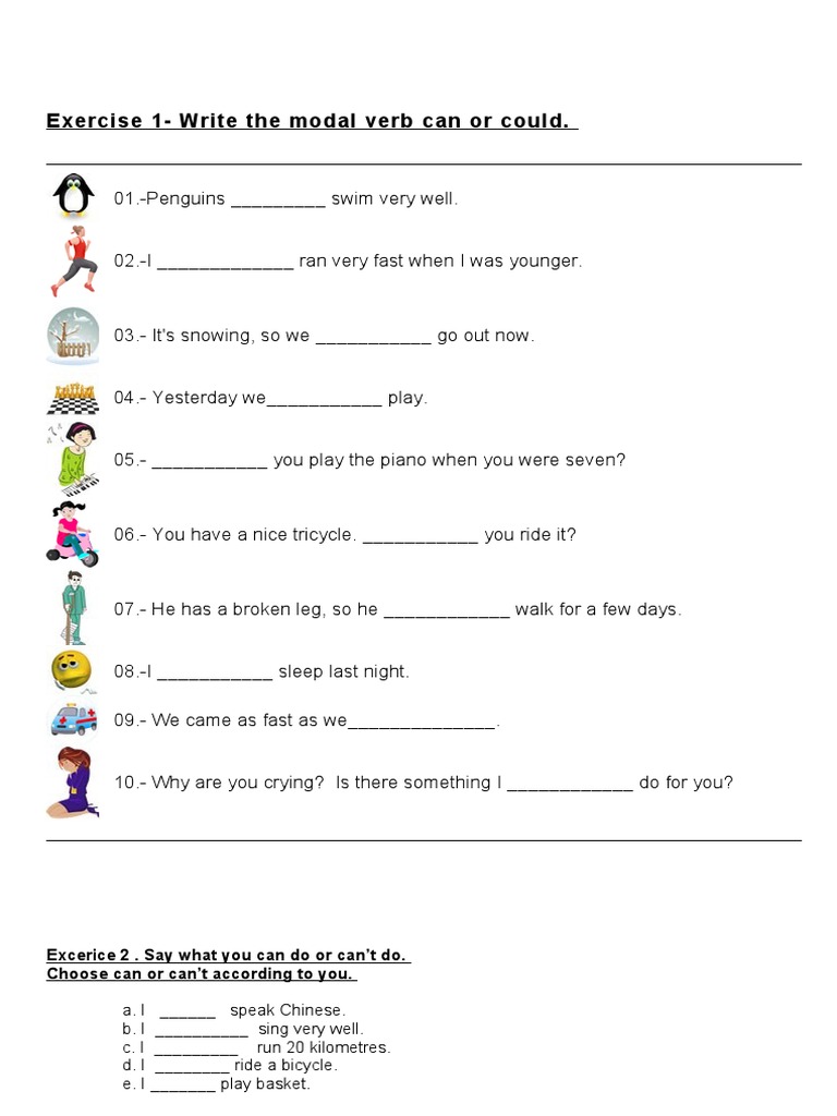 Exercise 1-Write The Modal Verb Can or Could | PDF | Linguistics