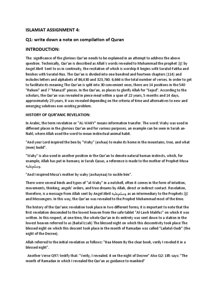 Isl Assignment 4 | PDF | Quran | Islam