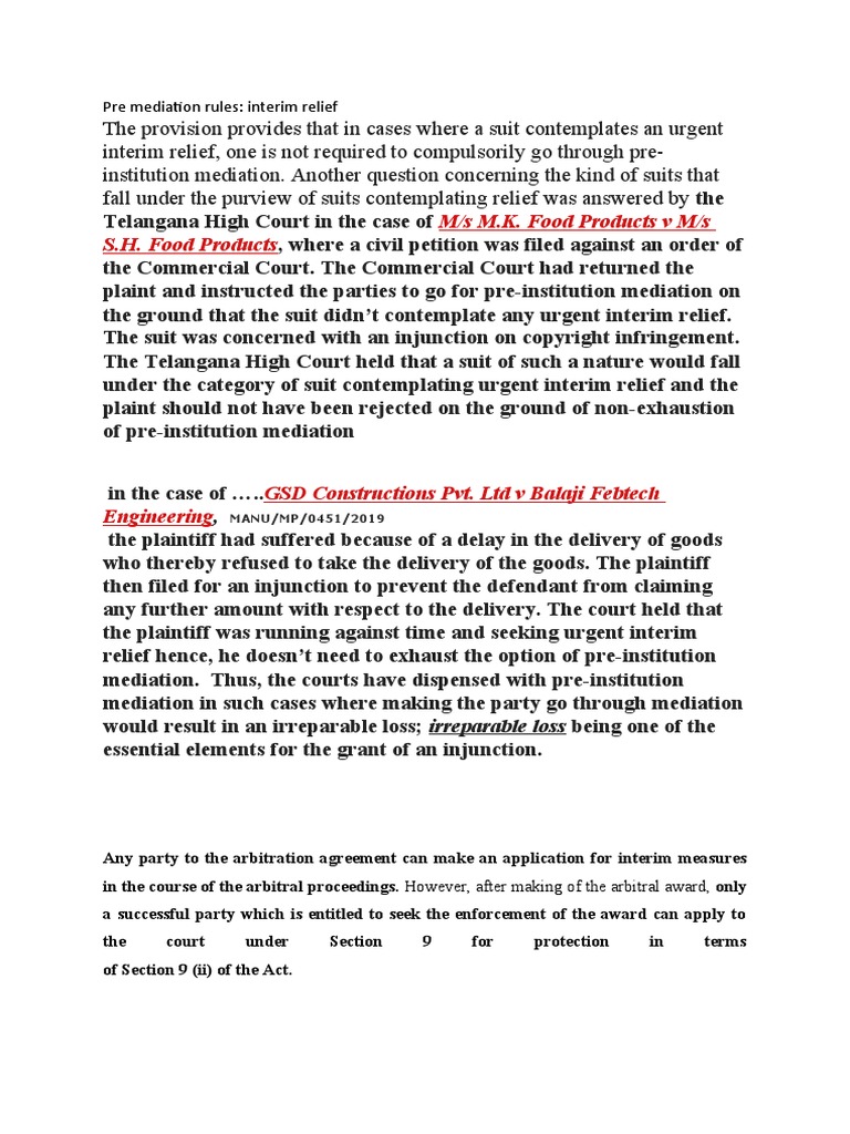 Pre Mediation Rules | PDF | Lawsuit | Injunction