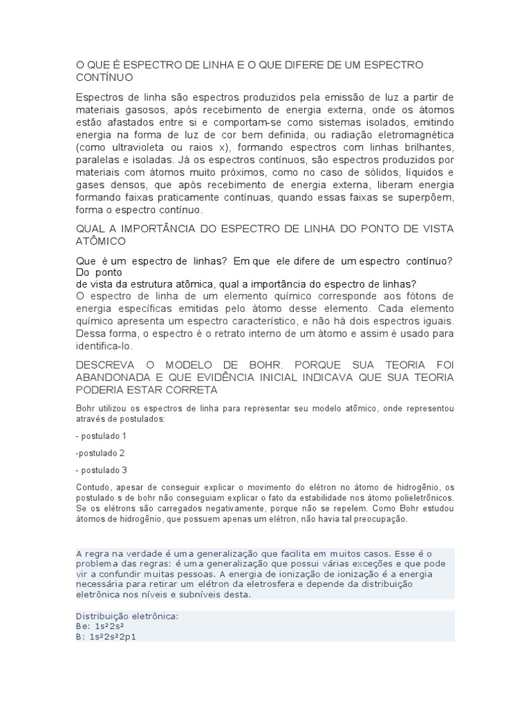 O que é espectro de linhas e espectro contínuo | PDF | Espectro | Elétron