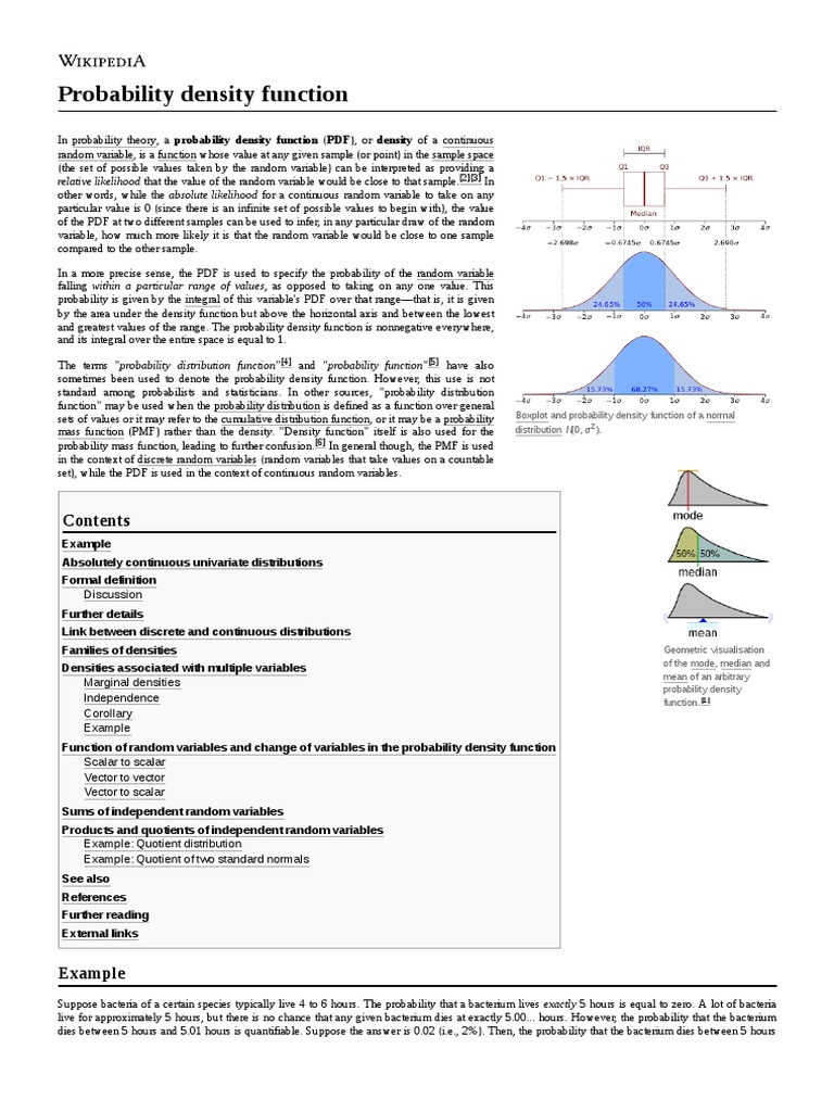 Probability Density Function: Relative Likelihood That The Value of The ...