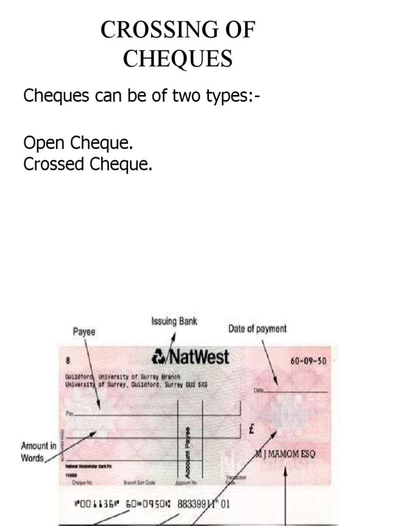 Crossing of Cheques: Cheques Can Be of Two Types:-Open Cheque. Crossed ...