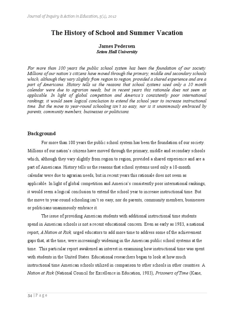 The History of School and Summer Vacation: James Pedersen | PDF ...