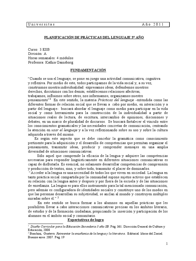 Prácticas del Lenguaje 3° Año ESB | PDF | Cognición | Verbo