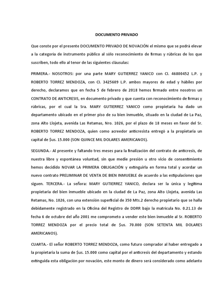 Contrato de Novacion | PDF | Conceptos legales | Consentimiento