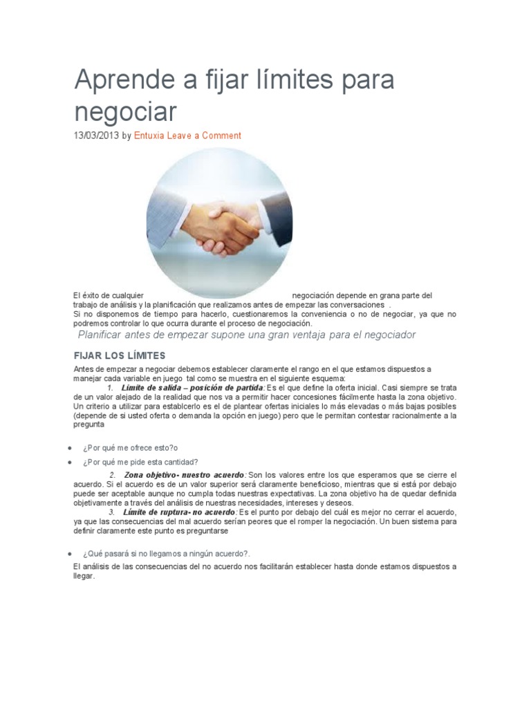 Aprende A Fijar Límites para Negociar | PDF | Negociación | Cognición