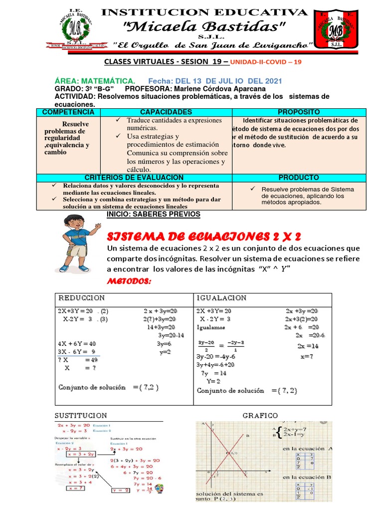 3ro-V Sesion Sistema de Ecuaciones | PDF | Ecuaciones | Sistema de ...