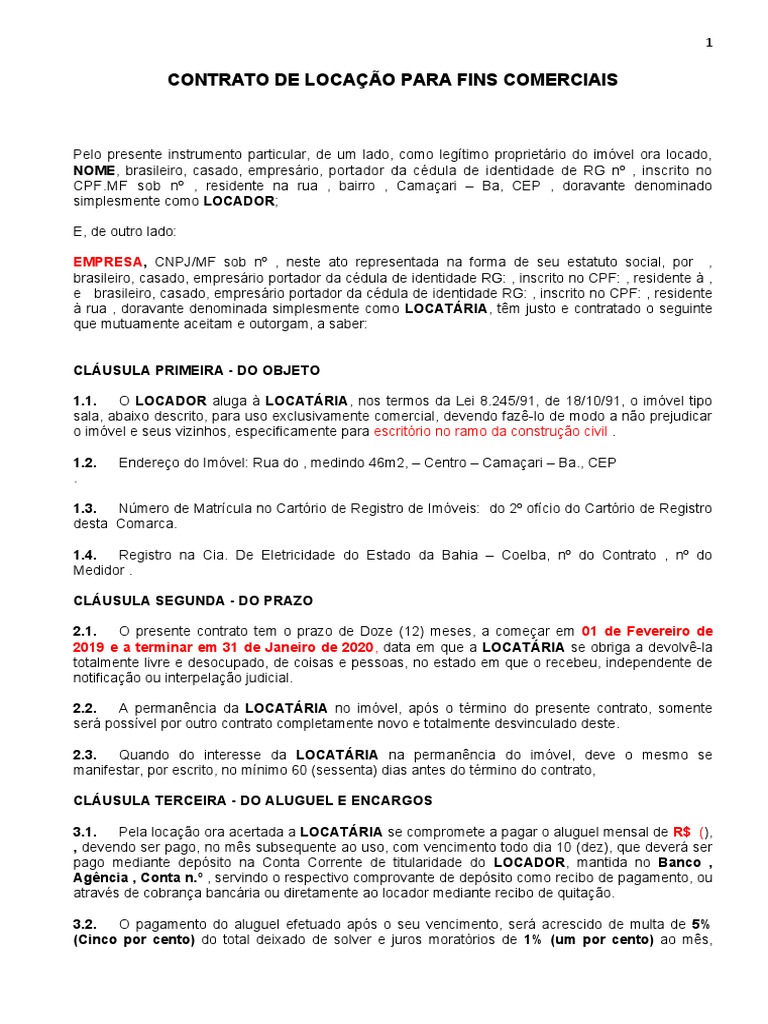 Contrato de Loc Modelo | PDF | Aluguel | Lei e economia