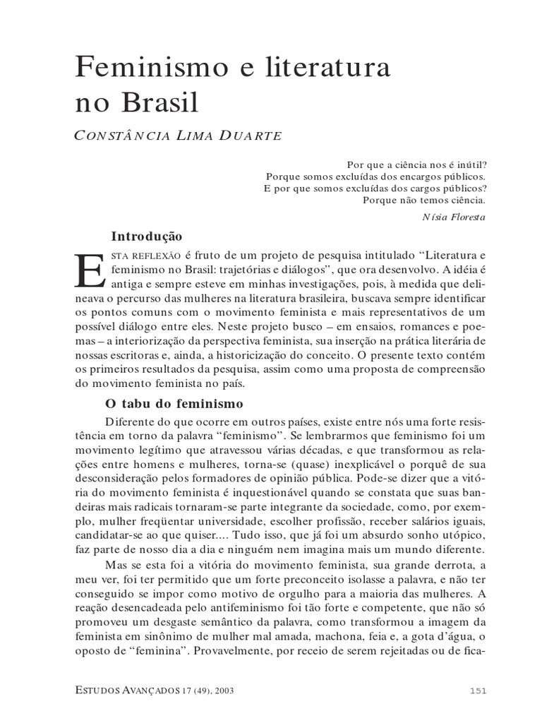 Duarte, Constância Lima. Feminismo e Literatura No Brasil. | PDF Duarte, Constância Lima. Feminismo e Literatura No Brasil. | PDF