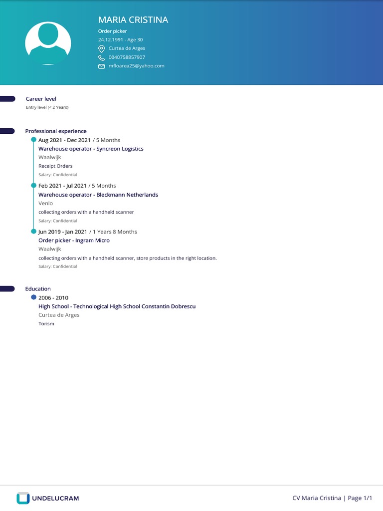 Maria Cristina - Entry Level Order Picker CV | PDF