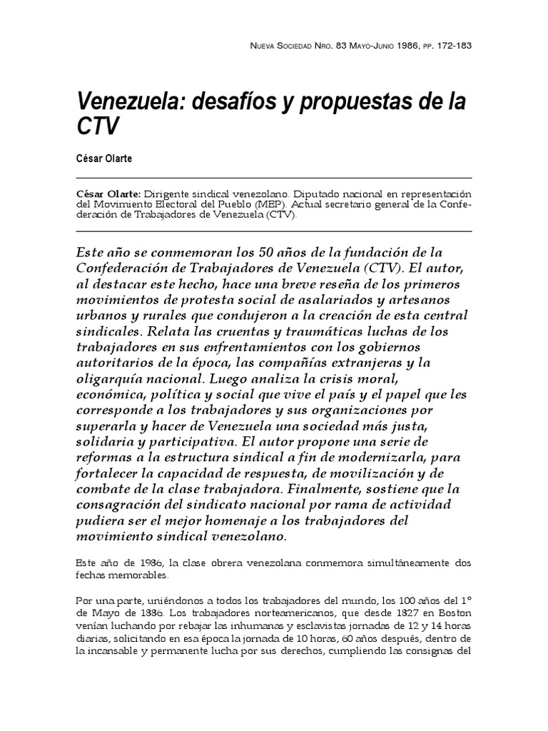 Venezuela: Desafíos y Propuestas de La CTV: César Olarte | PDF ...
