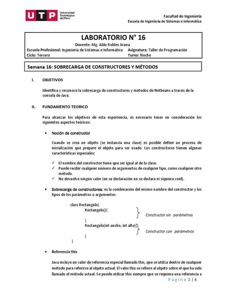 S16.s2-Guia de Laboratorio 16 | PDF | Programación | Constructor (Programación Orientada a Objetos)