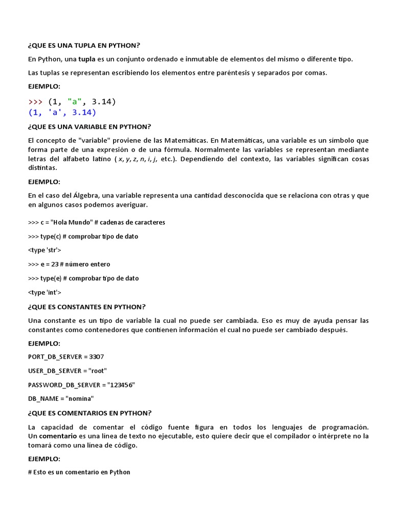 Que Es Una Tupla en Python | Descargar gratis PDF | Python (lenguaje de programación ...