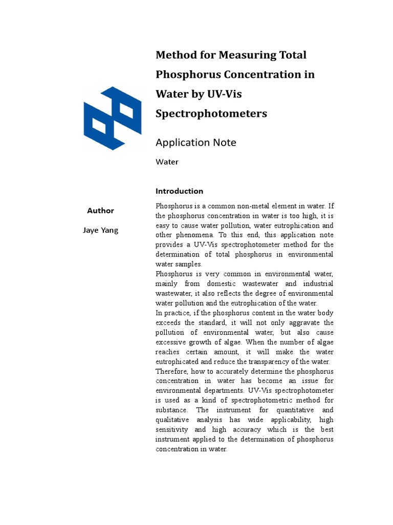Method For Measuring Total Phosphorus Concentration in Water by UV-Vis ...