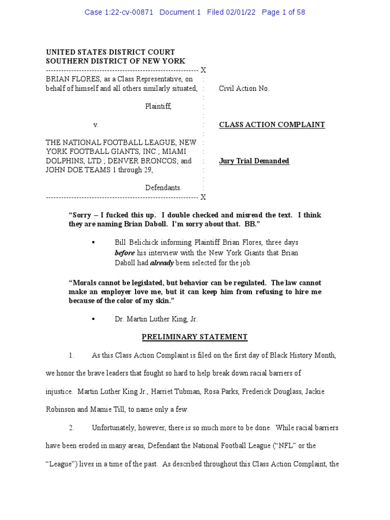 NFL Racial Discrimination Lawsuit | PDF | Civil Rights Act Of 1964 ...