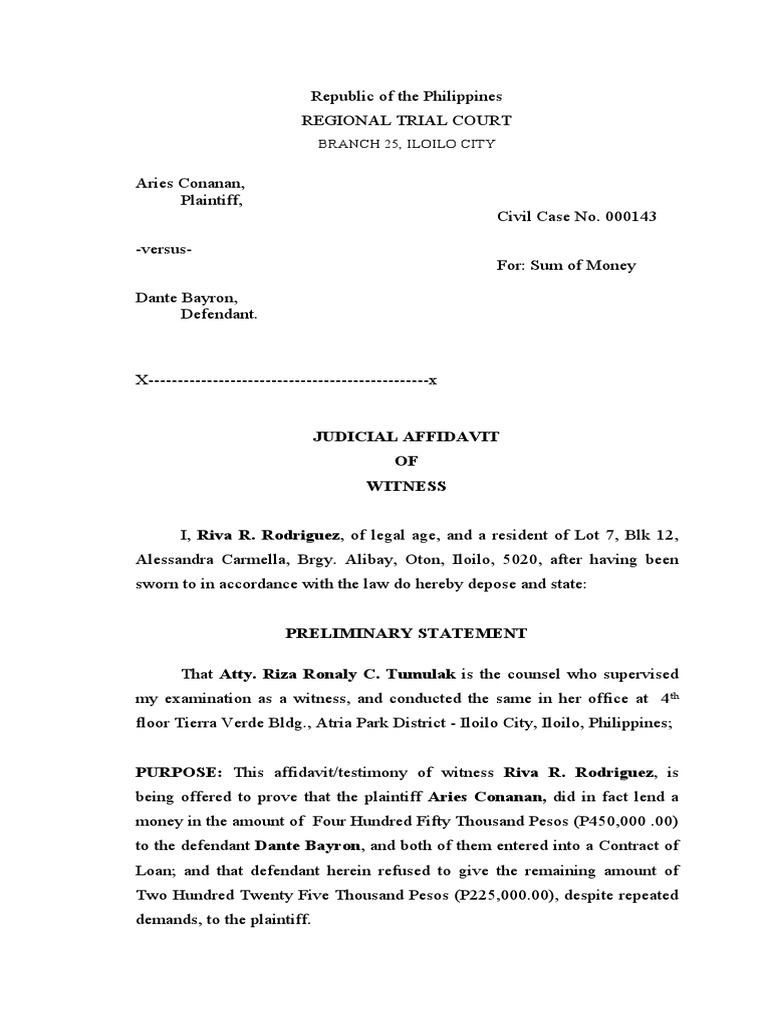 Judicial Affidavit of Witness | PDF | Affidavit | Justice