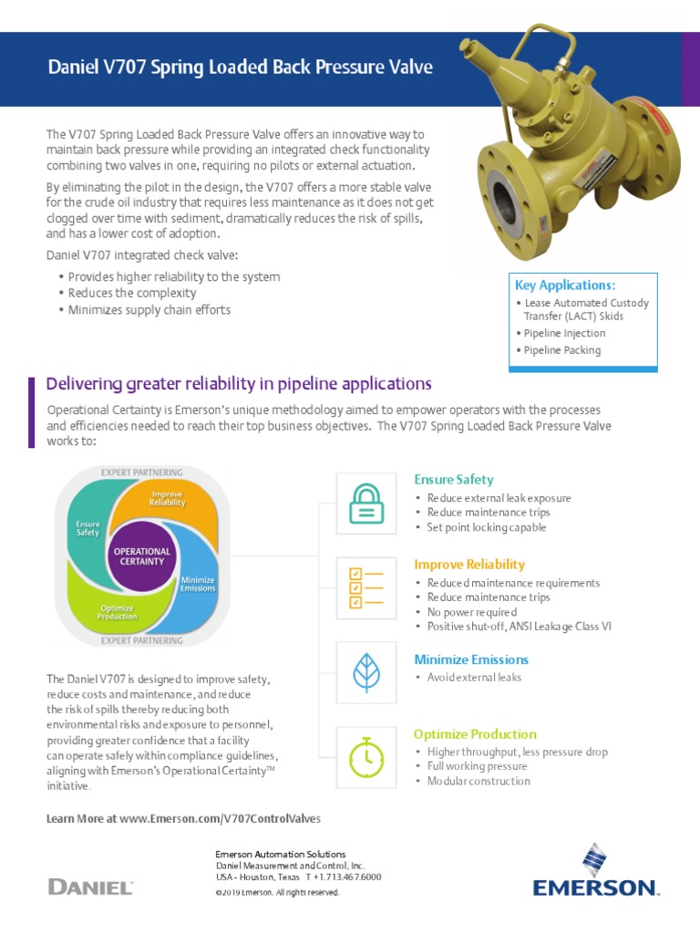 Daniel V707 Spring Loaded Back Pressure Valve: Delivering Greater ...