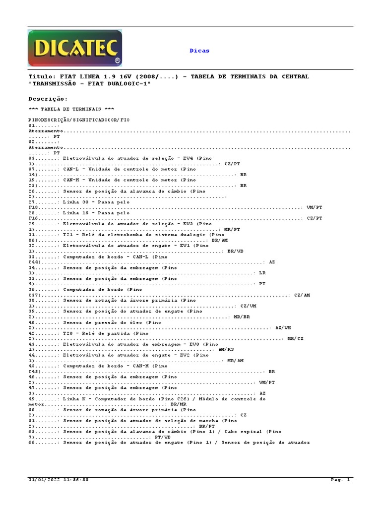 Linea Pinout | PDF | Transmissão (Mecânica) | Mecânica