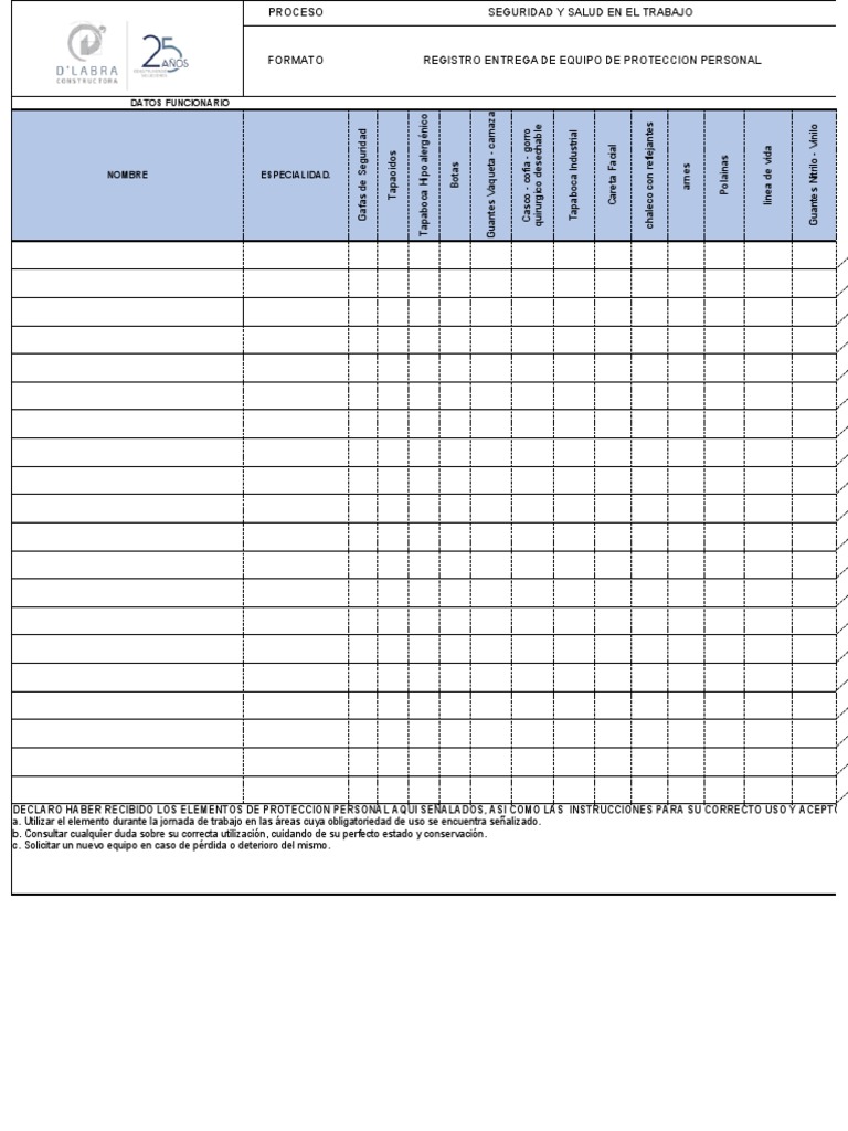 Bitacora Entrega de EPP | PDF