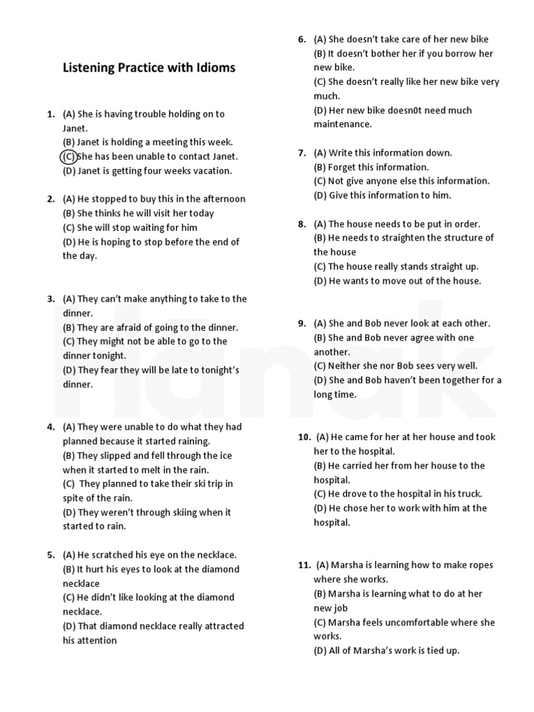 Idioms Listening Practice Exercises | PDF