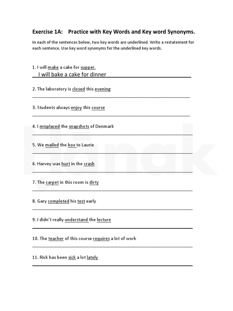 Practice With Key Words and Synonyms | PDF | Wellness