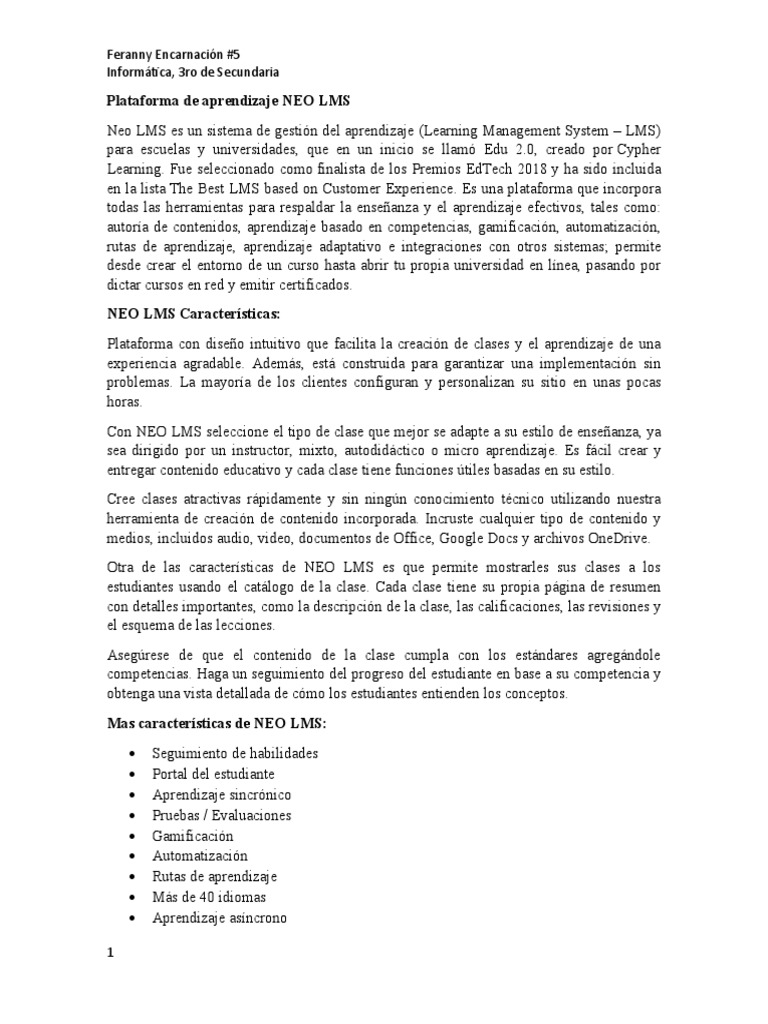 Plataforma de Aprendizaje NEO LMS | PDF | Aprendizaje | Informática