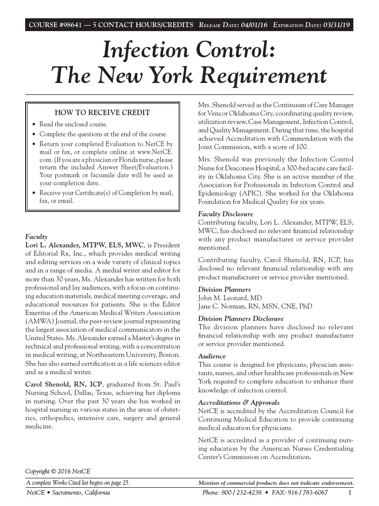 NY - Infection Control | PDF | Transmission (Medicine) | Infection