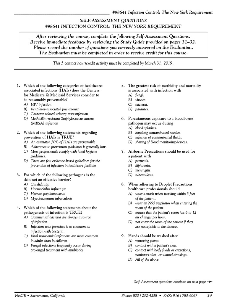 NY - Infection Control - Self Assessment | Download Free PDF ...
