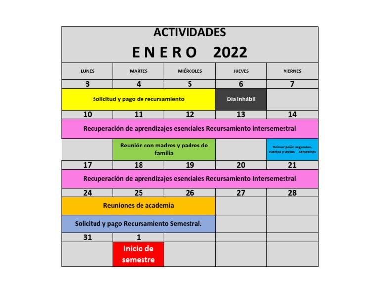 Calendario Enero 22 | PDF
