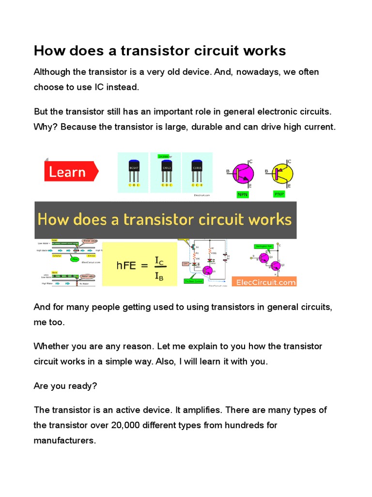 How Does A Transistor Circuit Works | PDF | Bipolar Junction Transistor ...