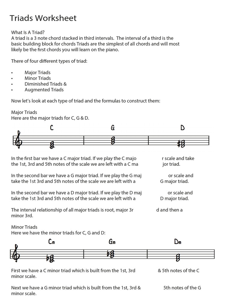 Triads Worksheet: What Is A Triad? | PDF | Chord (Music) | Minor Scale