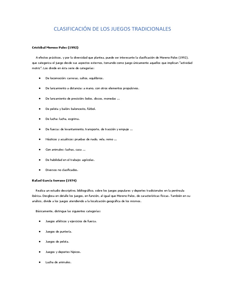 Clasificación de Juegos Tradicionales | PDF | Deportes | Ocio