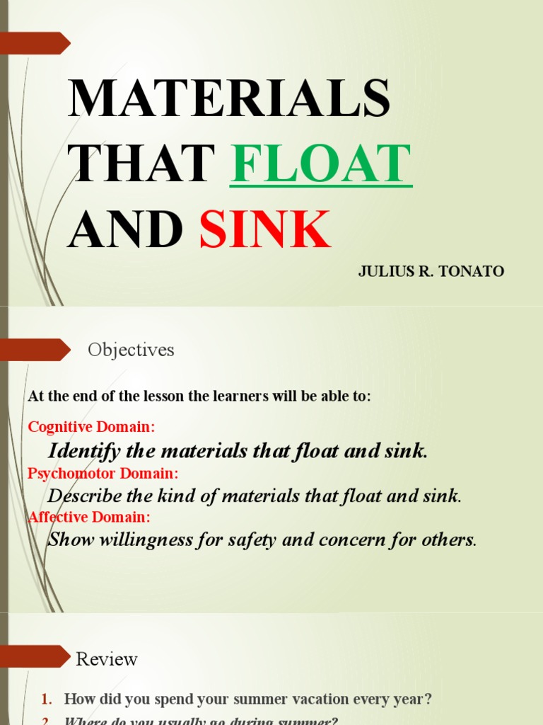 Materials That Float and Sink Lesson | PDF | Buoyancy