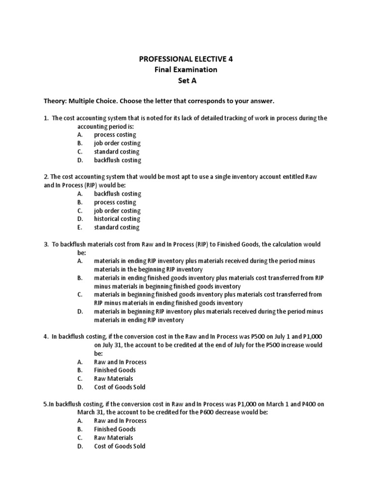 Professional Elective 4 Final Examination Set A | PDF | Inventory ...