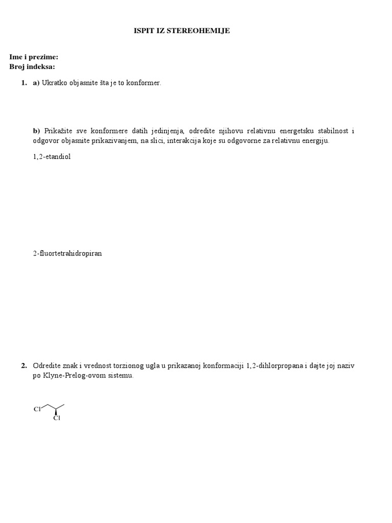 Primer - 1 Stereohemija Ispit | PDF