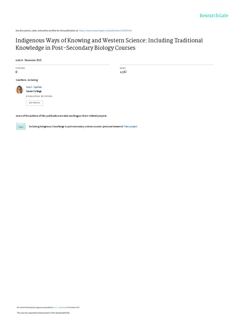 Indigenous Ways of Knowing and Western Science: Including Traditional ...