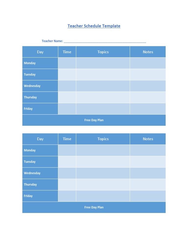 Teacher Schedule Template Subject Wise | PDF