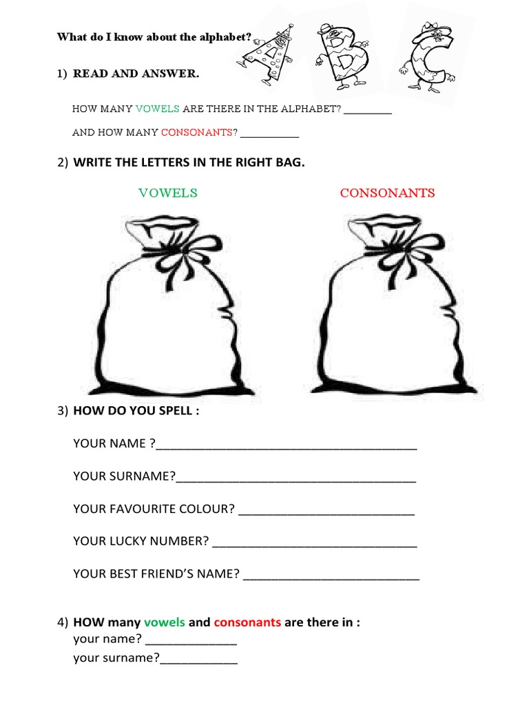 Vowels and Consonants Worksheet Templates Layouts - 119695 | PDF ...