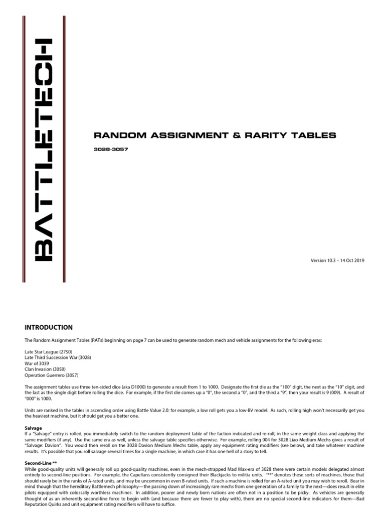 3028-3057 Random Assignment & Rarity Tables 10.3 | PDF