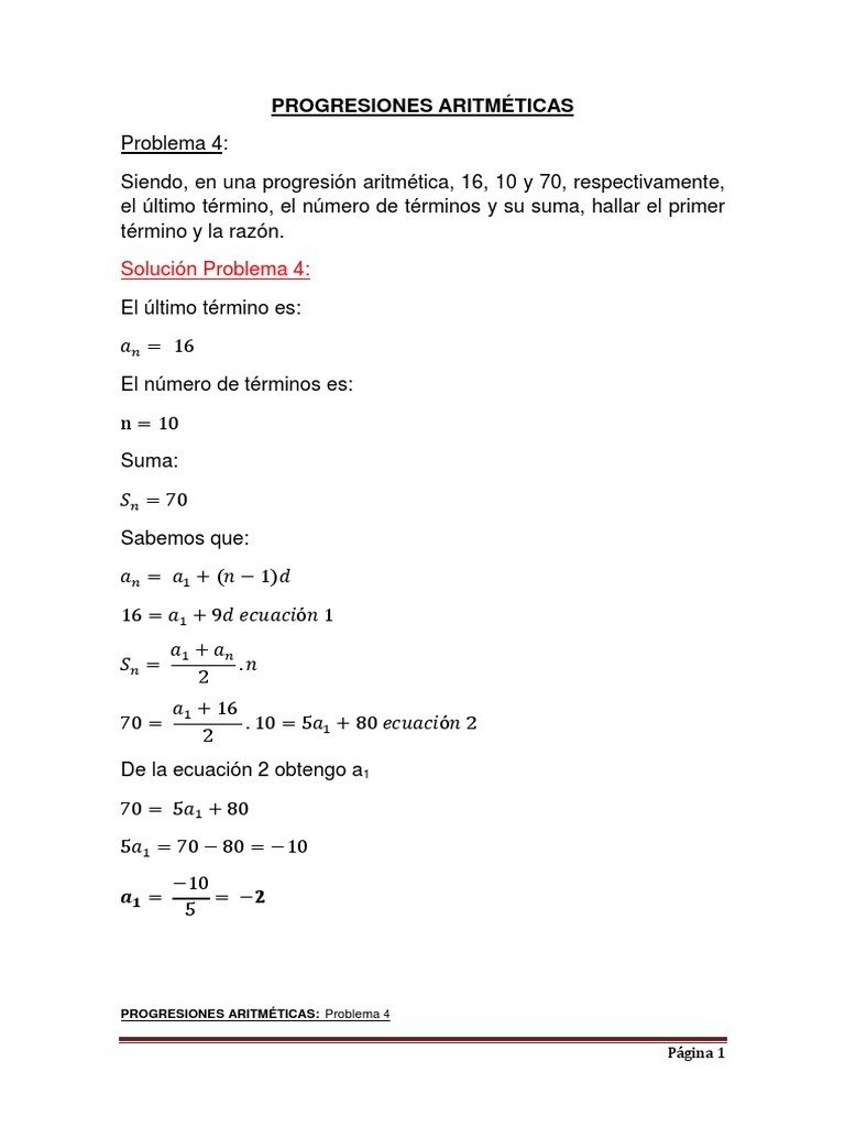 Solucion Progresiones Aritmeticas 4 | PDF