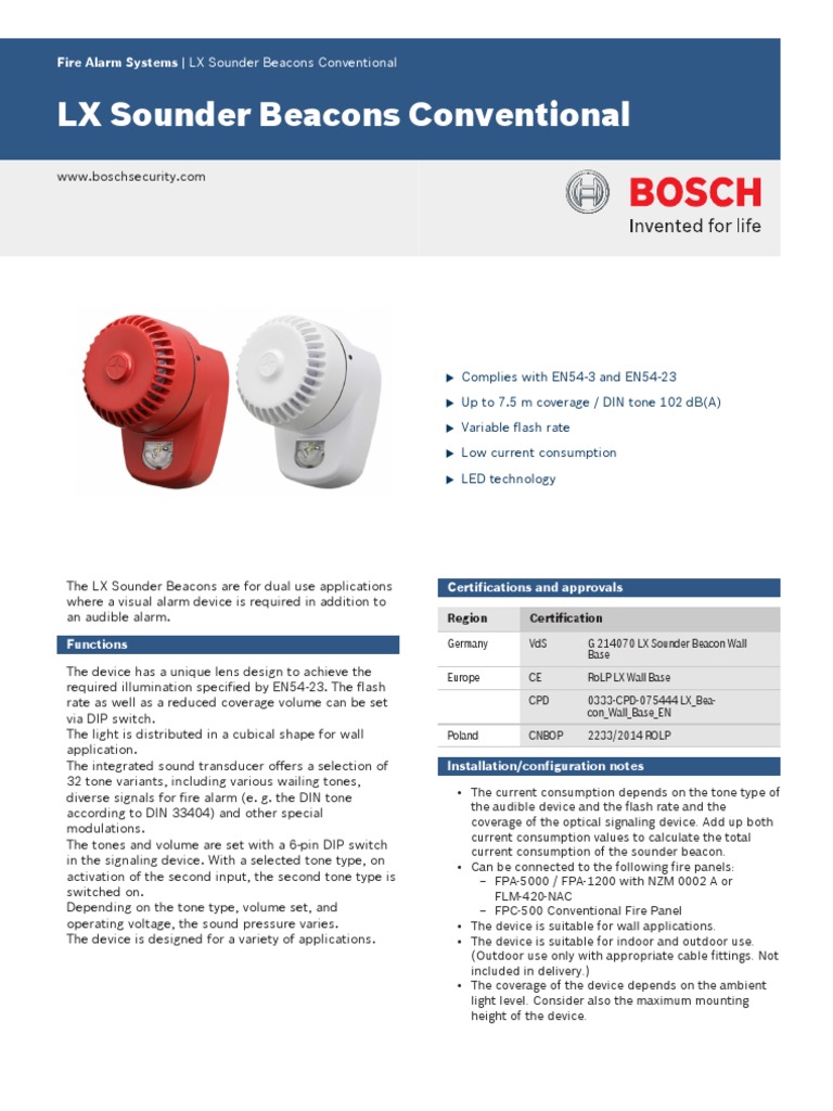 Fire Alarm Systems - LX Sounder Beacons Conventional | PDF | Electrical ...