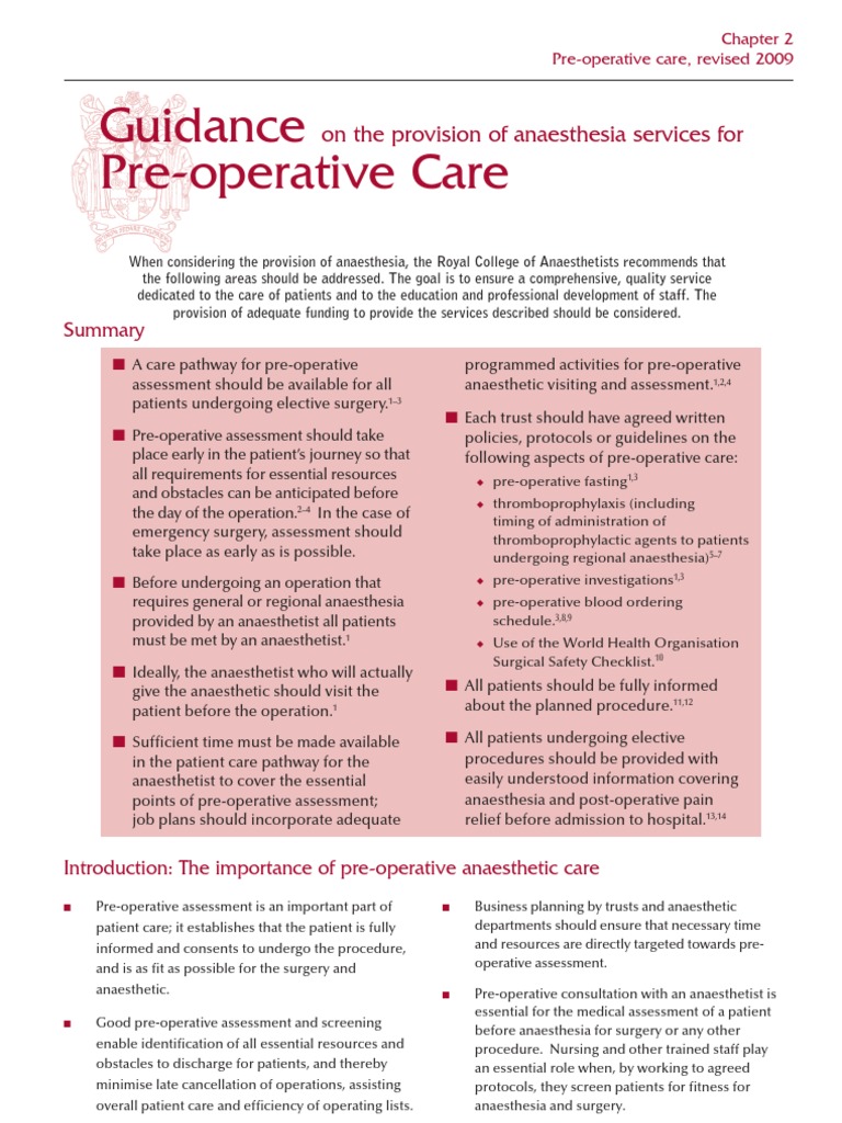 Ensuring Quality Pre-Operative Care: Comprehensive Guidelines for Pre ...