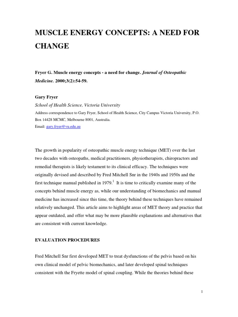 Muscle Energy Concepts. A Need For Change | PDF | Vertebral Column | Pelvis
