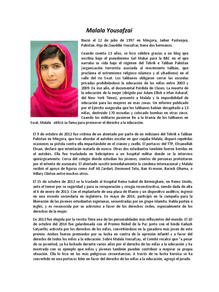 Biografia Malala Yousafzai | PDF | Malala Yousafzai
