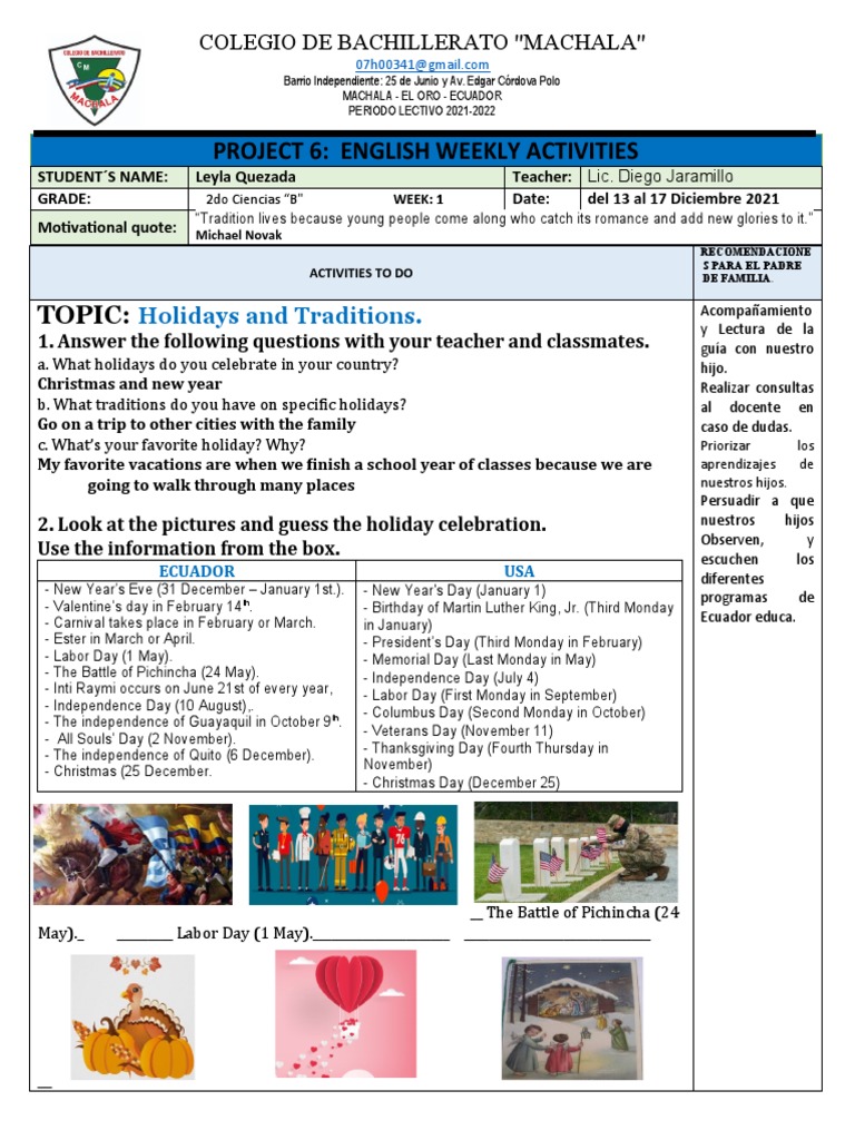 English Weekly Activities: Holidays & Traditions | PDF | Traditions ...