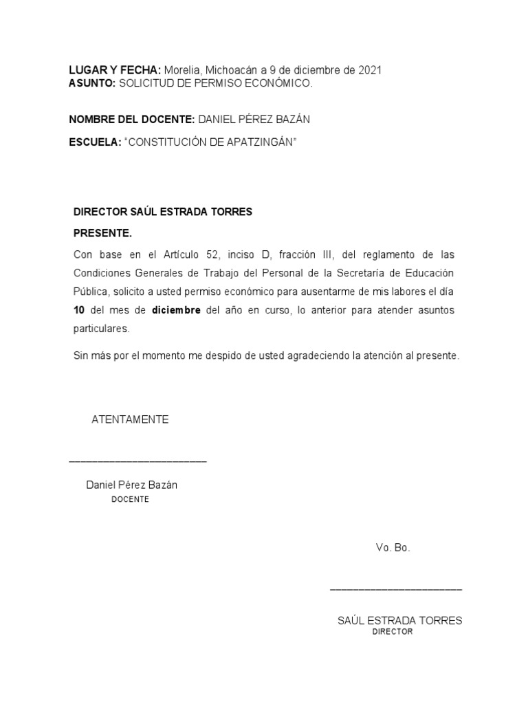 Solicitud de Permiso Económico | PDF