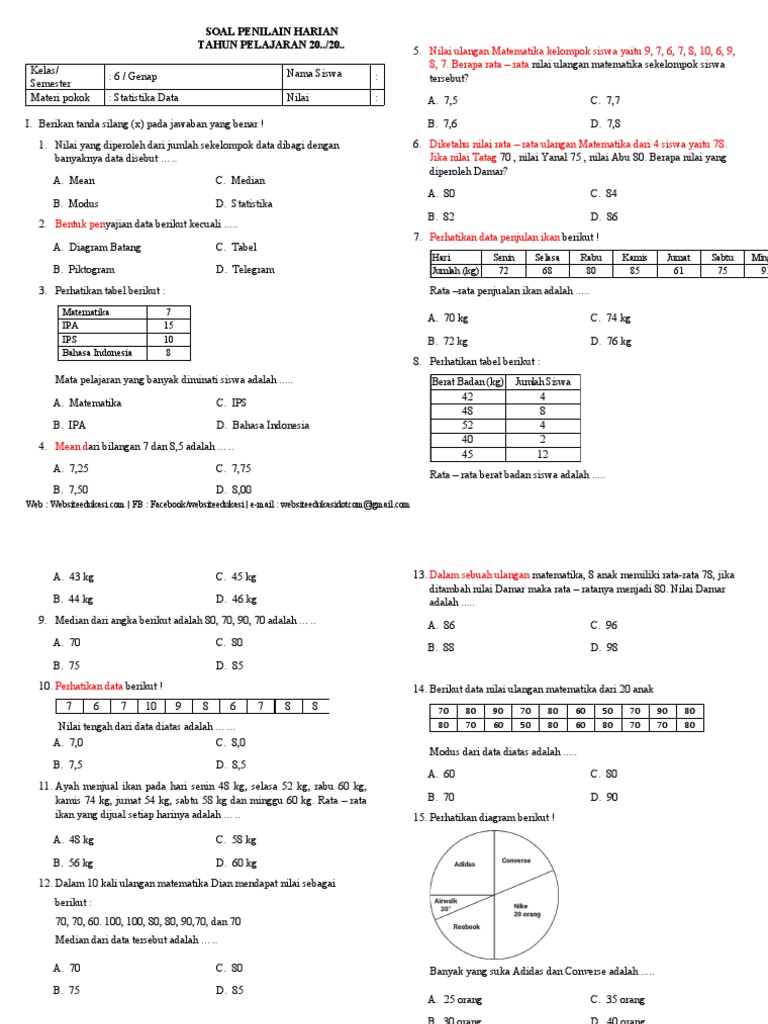 Soal PH MTK Kelas 6 SM 2 Statistika Data | PDF