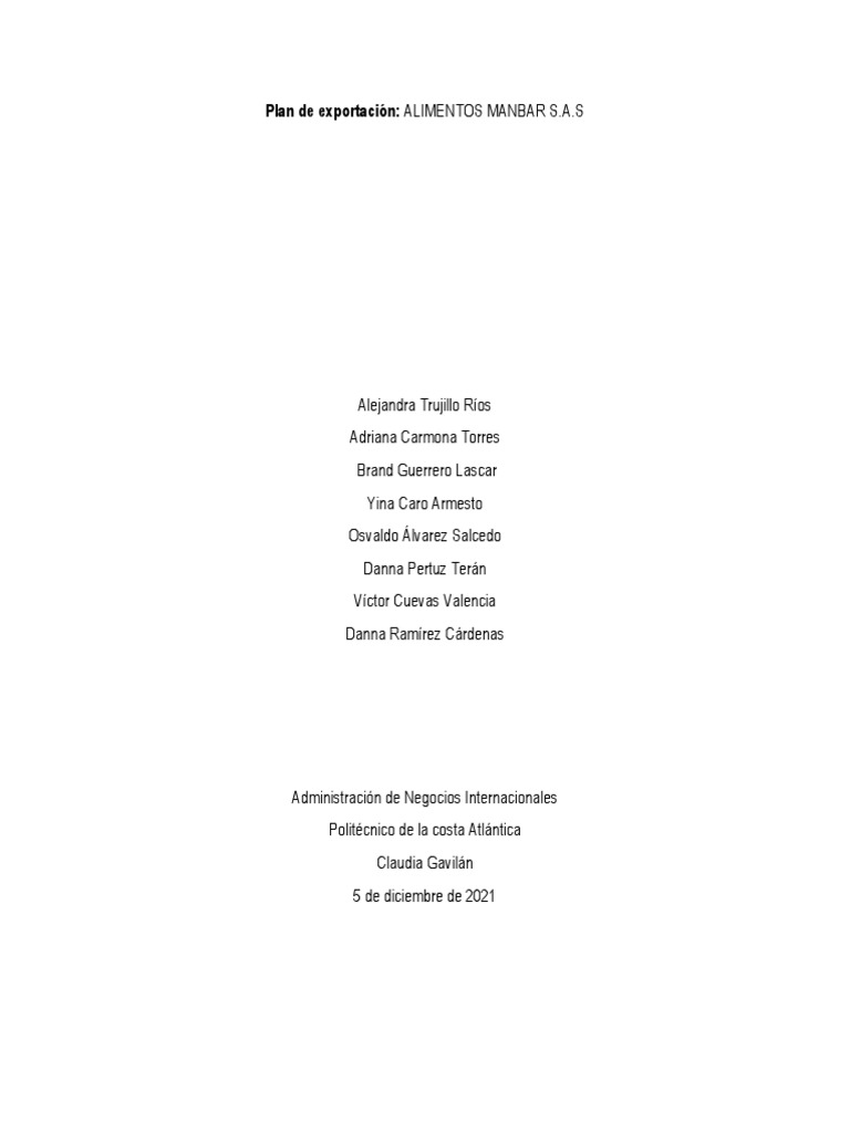 Plan De Exportación Pdf Business Calidad Comercial
